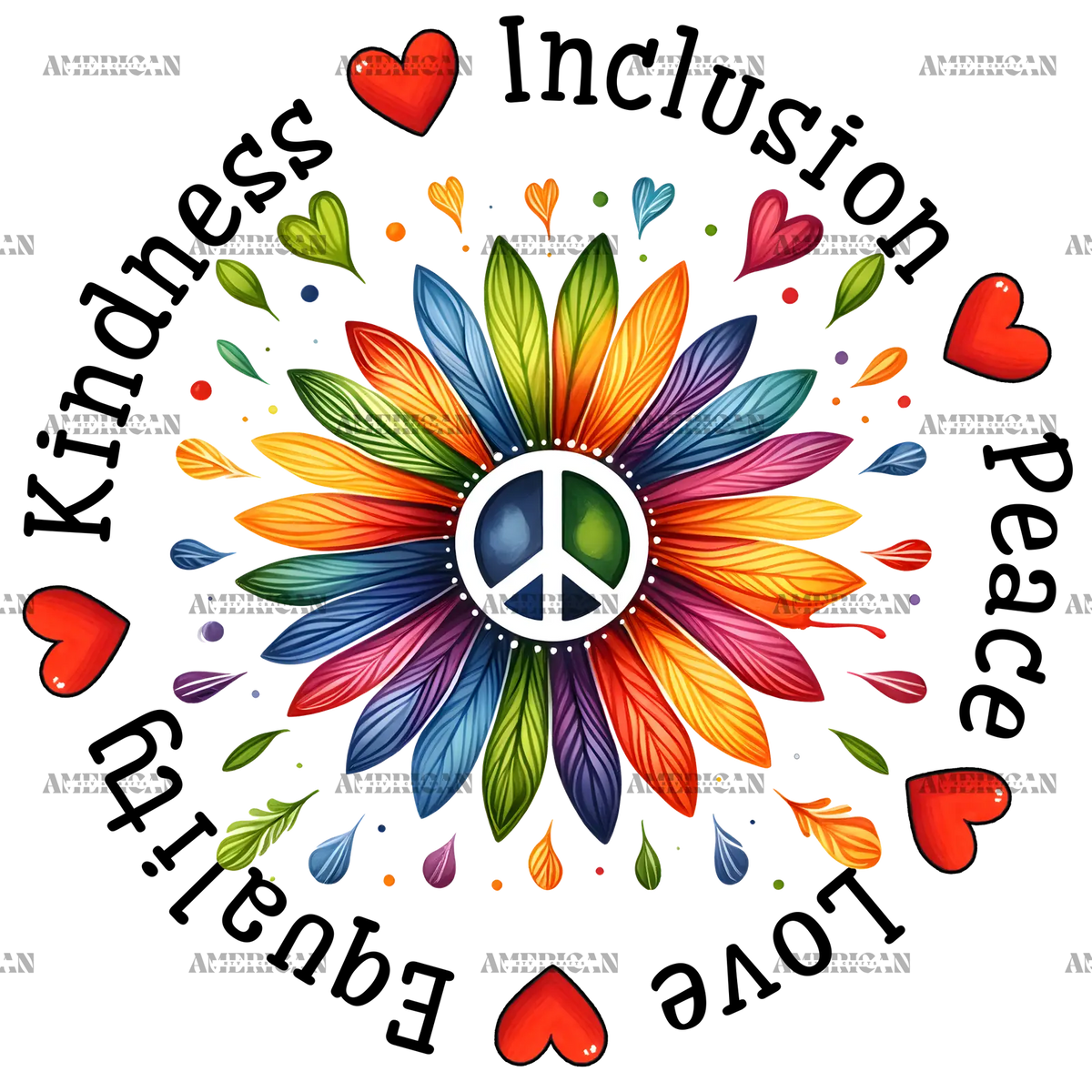 Peace Love Equality Kindness Inclusion DTF Transfer – American HTV ...