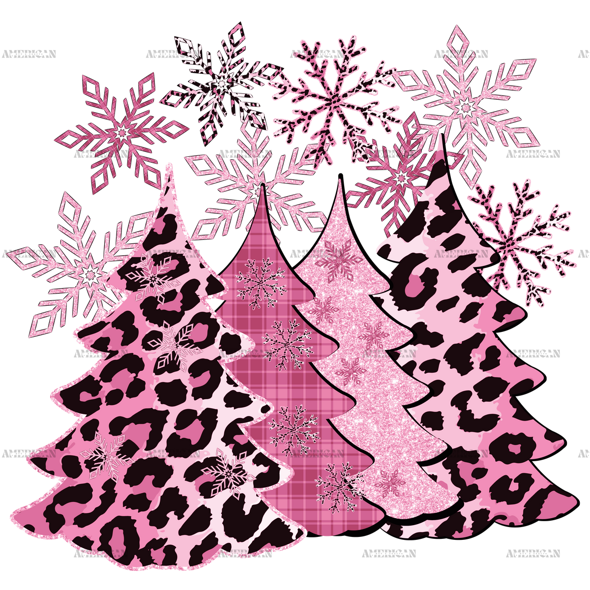 Merry Christmas Pink Trees DTF Transfer – American HTV Supply - Dallas